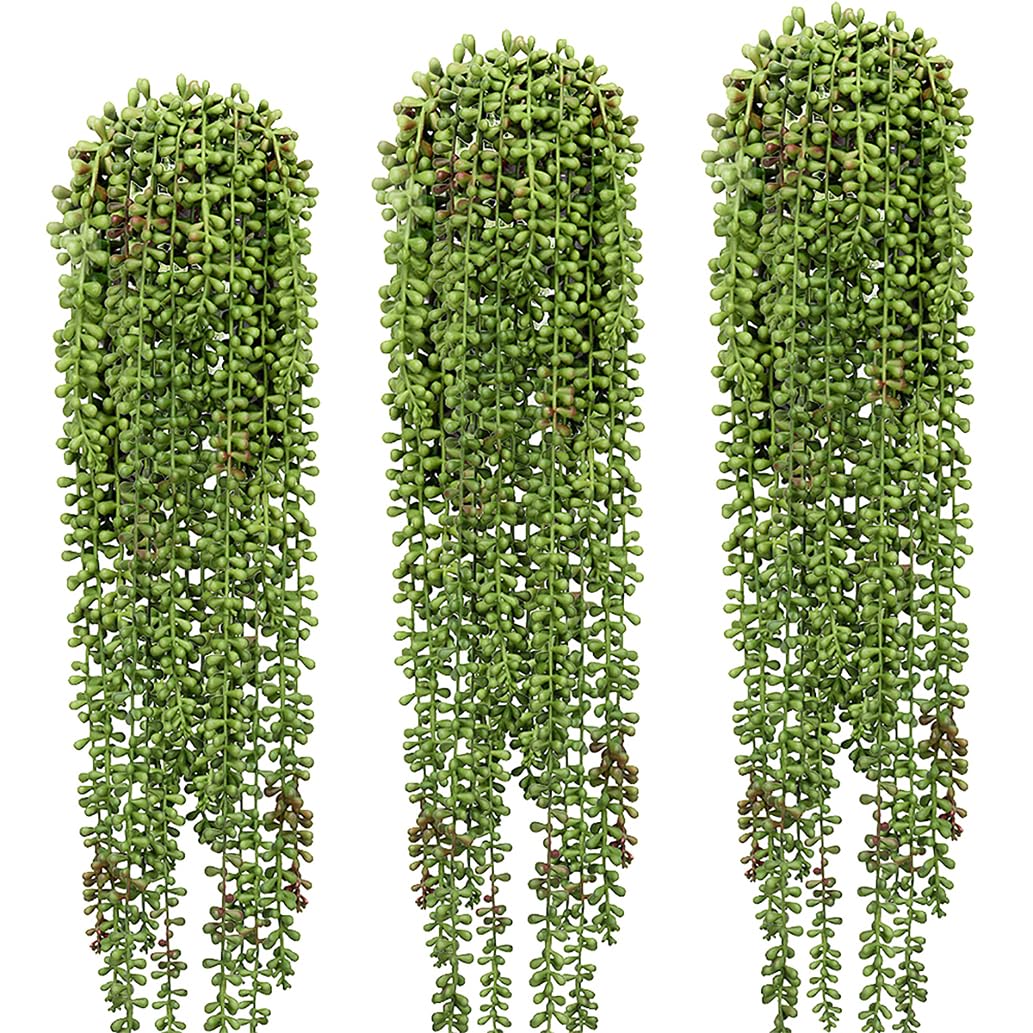 3 Pcs String of Pearls Plant Artificial Hanging Succulents Plants for Home Garden Decor (Pots Not Included) (Dark Green)