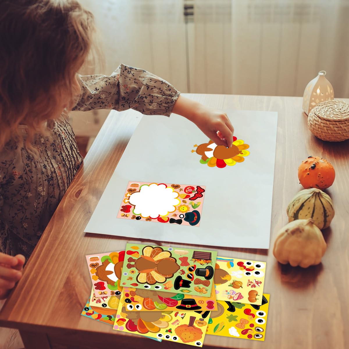 48 Pcs Turkey Stickers Make Your Own Turkey Sticker Sheets Thanksgiving Stickers for Kids Home Classroom Party Favor Art Craft School Rewards