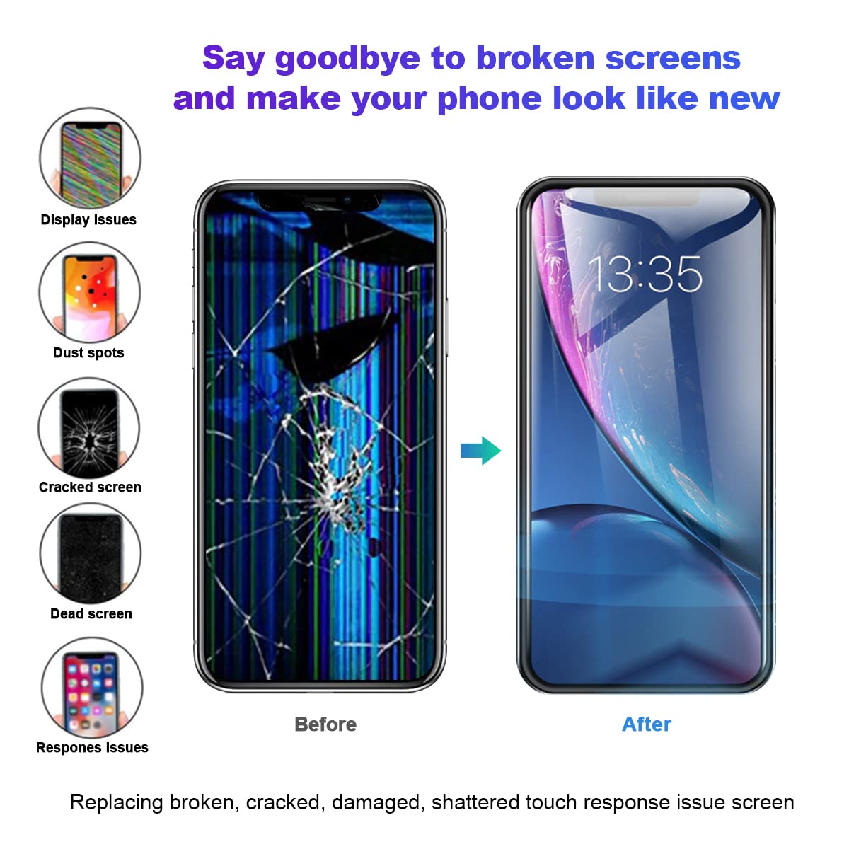 EFAITHFIX for iPhone XR LCD Screen Replacement 6.1 Inch Frame Assembly Display and 3D Touch Screen Digitizer with Repair Tools Kit for A1984/A2105/A2106/A2108 with Waterproof Adhesive Tempered Glass