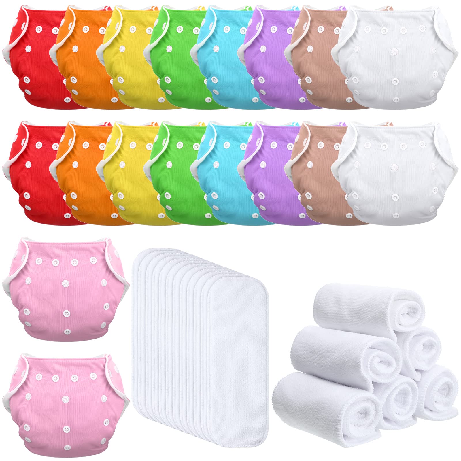 18 Pcs Reusable Diapers for Baby with 18 Inserts Cloth Diaper Liner Changing Pad Liners Cloth Diapers Adjustable Washable Diaper Cover Absorbent Inserts for Boys Girls Babies Toddlers Newborn