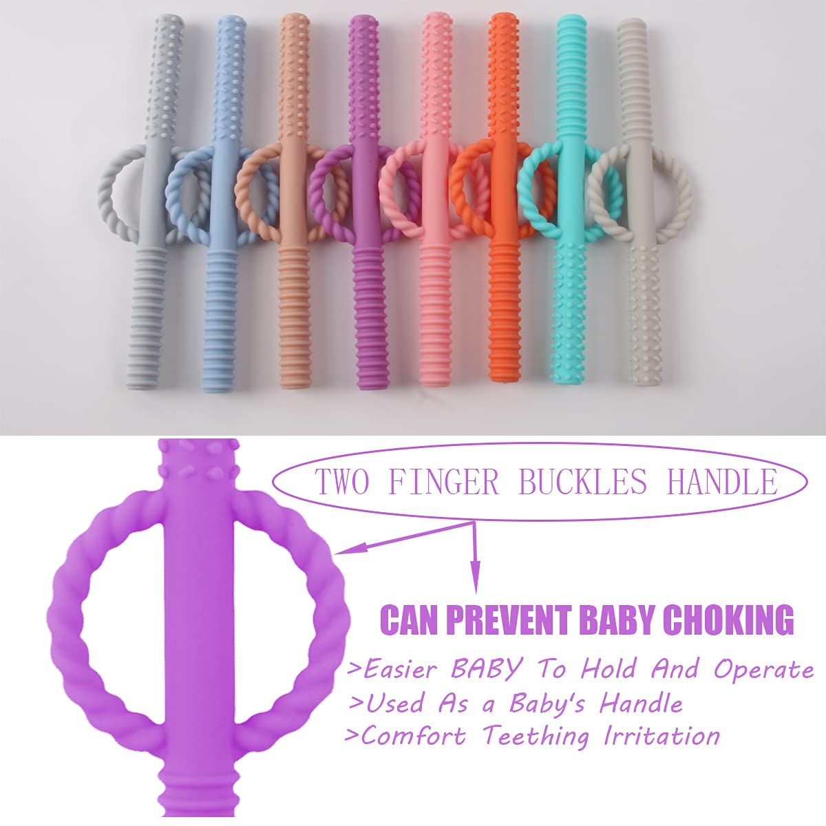 3 Pieces Teething Tubes Hollow Teether Toys with Safety Shield for Sensory Exploration and Teething Relief - Safe Chewing Tubes for Babies, Infants & Toddlers - Designed 3 Pcs-Blue&Khaki&Green