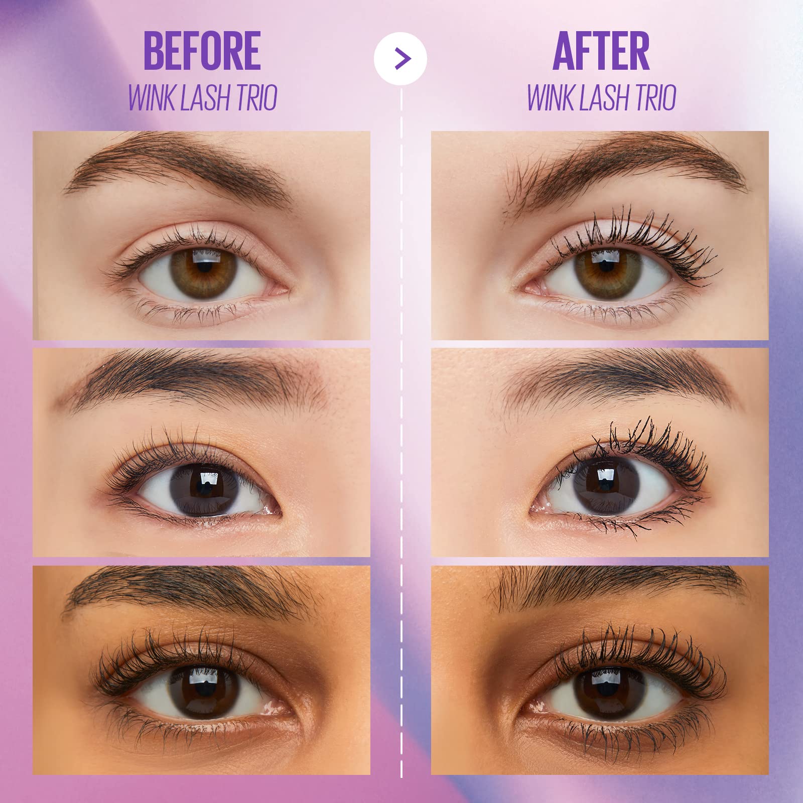 KAJA 3-in-1Mascara Set - Wink Lash Trio | with Panthenol, Clear Eye Serum, Volumizing, Intense Length and Thickening Mascaras, Black, Irritation Tested, Primer, Brow Gel, Long Lashes,