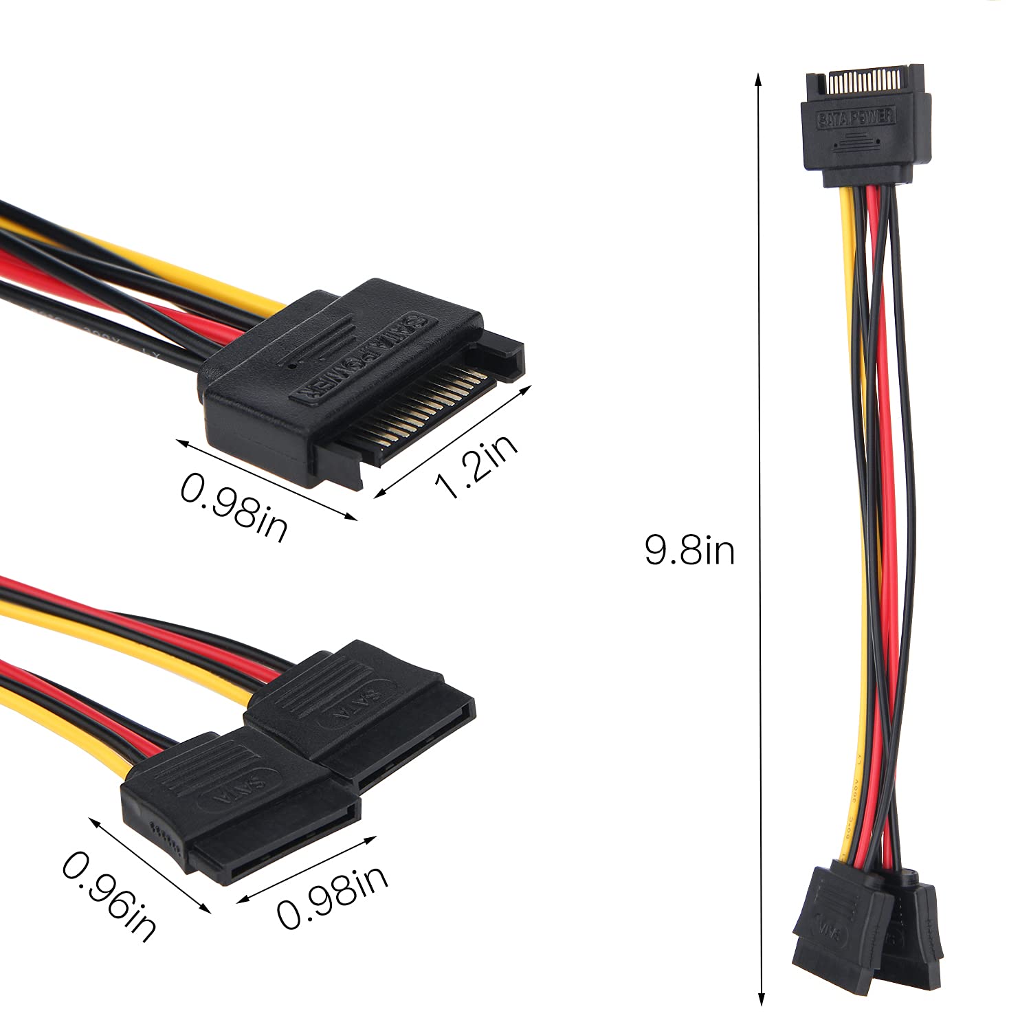 SATA Power Splitter, 3 Pack 15 Pin SATA Male to Dual 15 Pin Female Power Y Splitter Cable Adapter UIInosoo for Hard Drive, HDD, SSD, 9.8 Inches