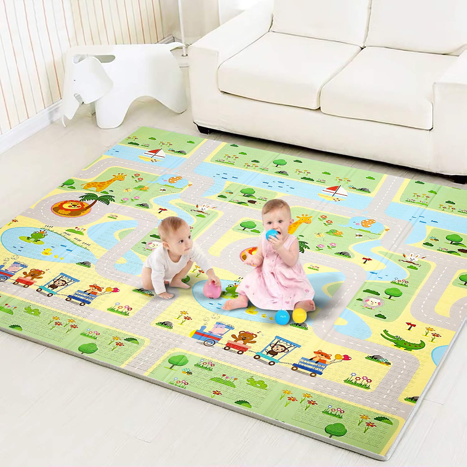 Baby Play Mat Extra Large Baby Mat Folding Foam Playmat Kids Crawling Mat Reversible Non Toxic Waterproof for Infants Toddlers Thicker 0.6inch (Green 0.6in)