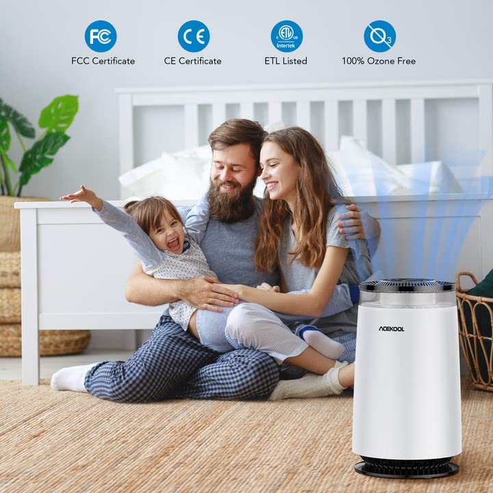 Acekool AD4 Air Purifiers for Home, Air Purifiers Air Cleaner For Smoke Pollen Dander Hair Smell Portable Air Purifier with Sleep Mode Speed Control, 24dB Quiet Air Purifier