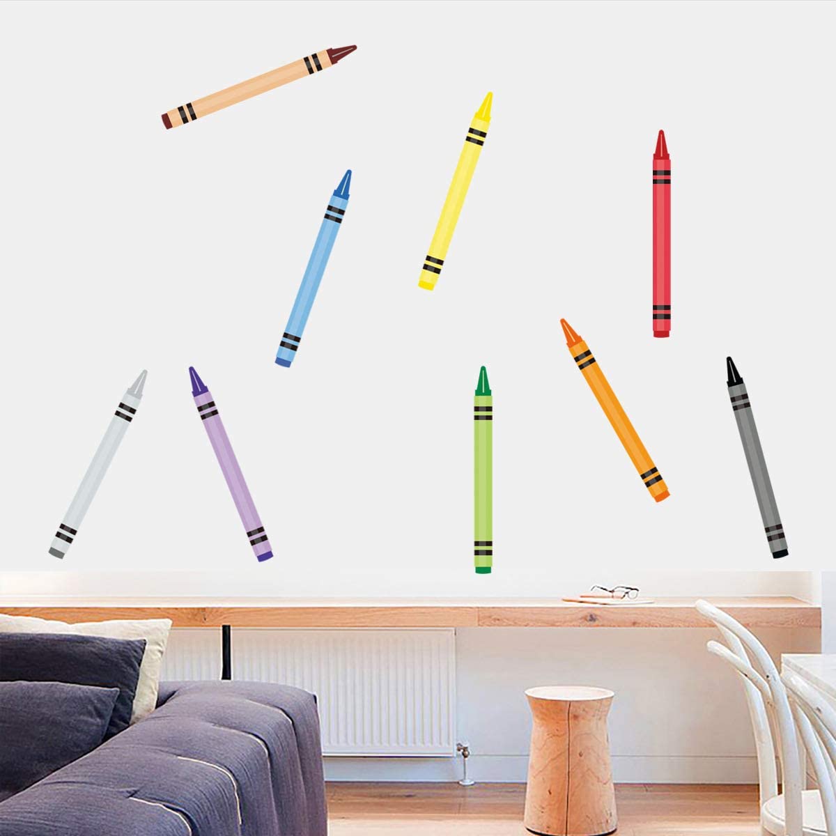 CozyDecor Crayon Decorations Wall Decals DIY Stickers for Kids Preschool Classroom Playroom 12 inch Long