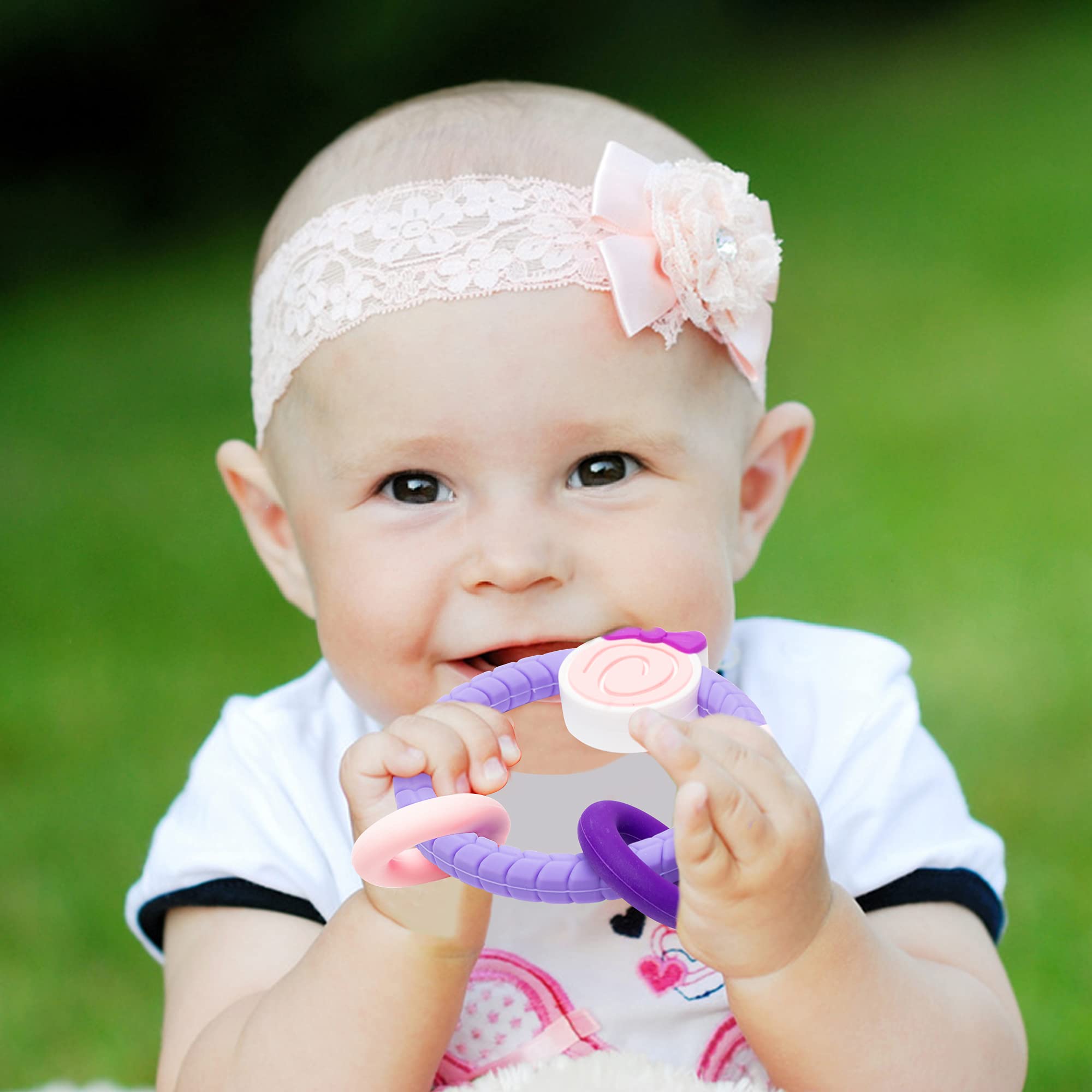 3pcs Baby Teething Rings, Silicone Teether with Rattle Sensory Teething Relief Soothing Teether Toys Soothes Baby Gum Pain, Lollipop Marshmallow Zebra Biting Ring Oral Chew Tools for Infants