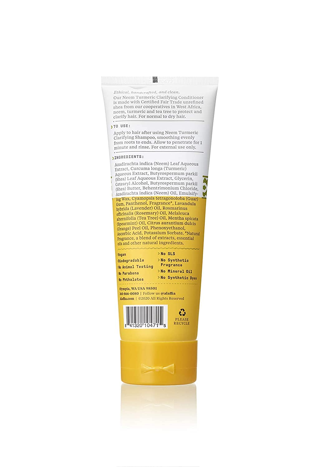 Alaffia Neem Turmeric Conditioner - Helps Restore and Protect Hair while Moisturizing the Scalp with Fair Trade Shea Butter, Tea Tree, Rosemary, Natural Mint, 8 fl oz Tube