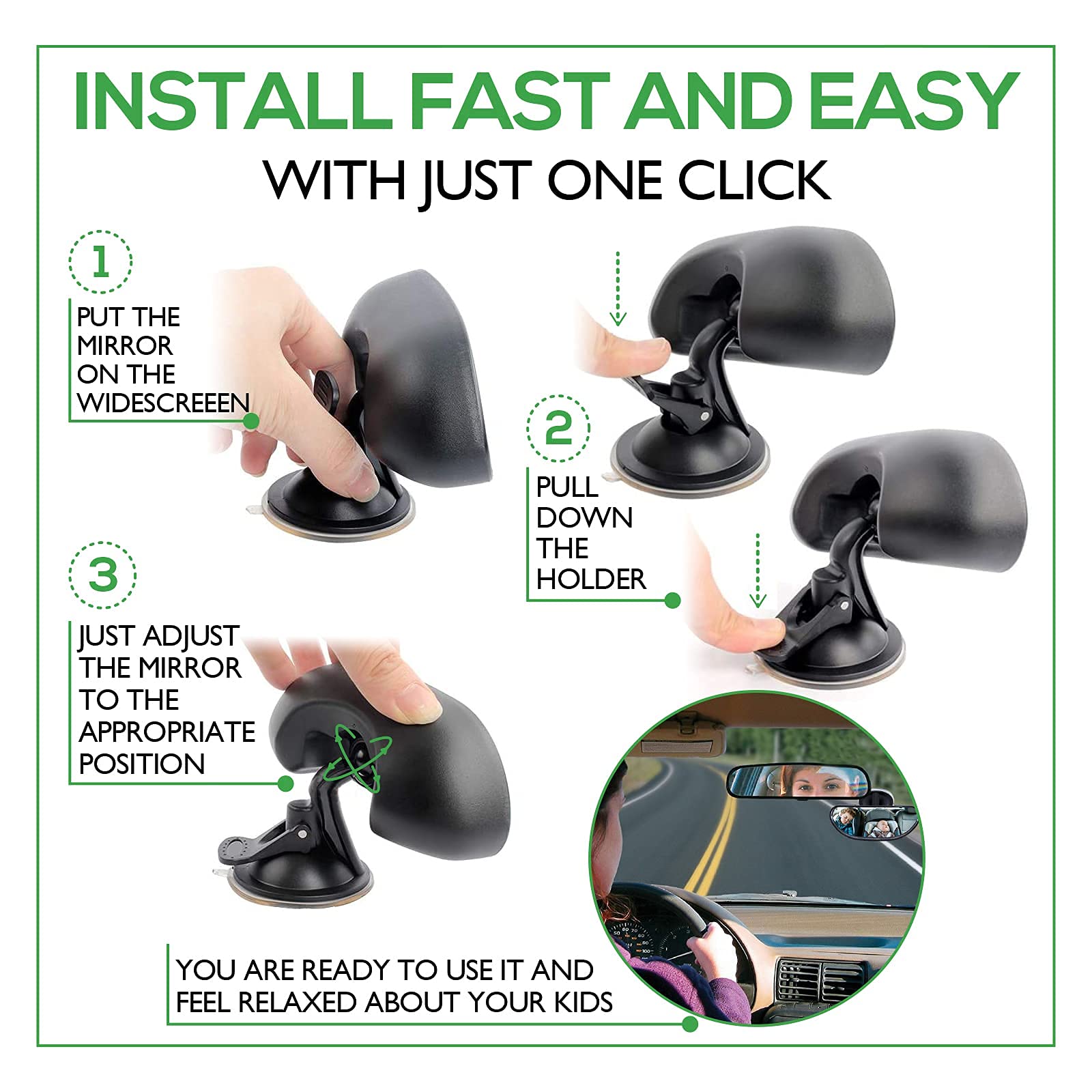 Lebogner Baby Car Mirror, Windshield Front Facing Seat Full Wide Angle View Infant Mirror, Rearview Car Seat Mirror That Attaches With A Adjustable Suction Cup, Child Safety Hanging Accessories