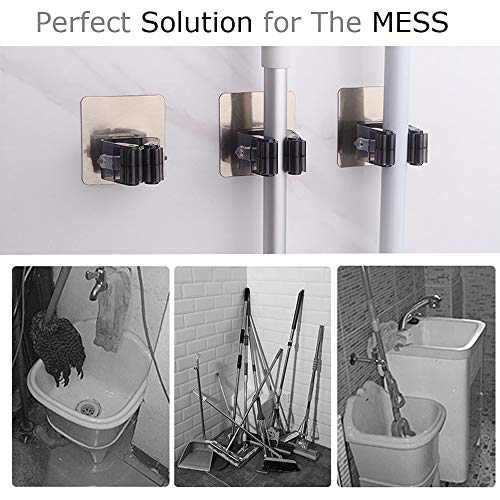 ARTORA Mop and Broom Holder Wall Mounted, Self Adhesive Broom Organizer Multipurpose Tools Storage Hanging Clip for Kitchen, Bathroom, Laundry Room (6 Pack)