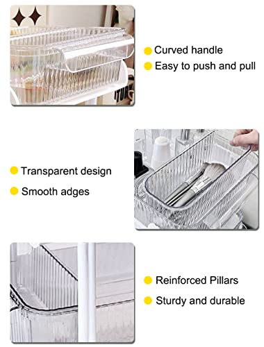 2 Tiers Under Sink Organizers And Storage, Plastic Storage Basket Drawers With Handle, White Multi-Purpose Pull Out Cabinet Organizer Shelf, Counter Organizing Tray For Kitchen, Office, Bathroom