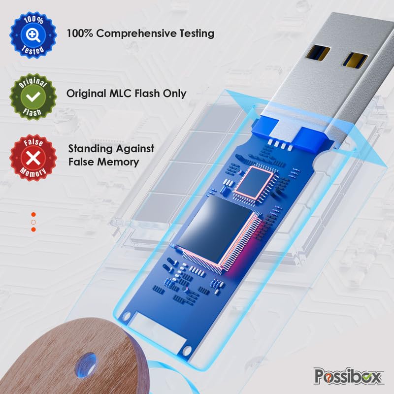 Possibox Custom Swivel Wooden USB 2.0 Flash Drive 128MB Imprinted or Engraved with Your Logo - Bulk Wholesale Promotional - 50 Pack