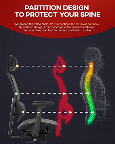 Ergonomic Office Chair, Desk Chair Computer Chair with Adjustable Arms Lumbar Support Swivel Rolling High Back Mesh Task Chair