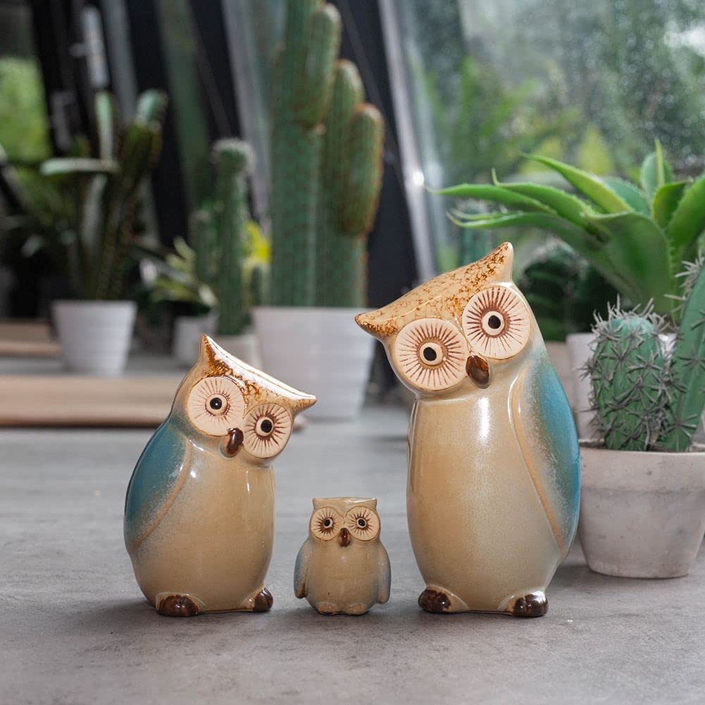 3pcs Ceramic Owl Statue, Owl Family Porcelain Figurine, Garden Animals Ornaments, Figurine Crafts Animals Statue Abstract Sculpture for Home Decor, Event
