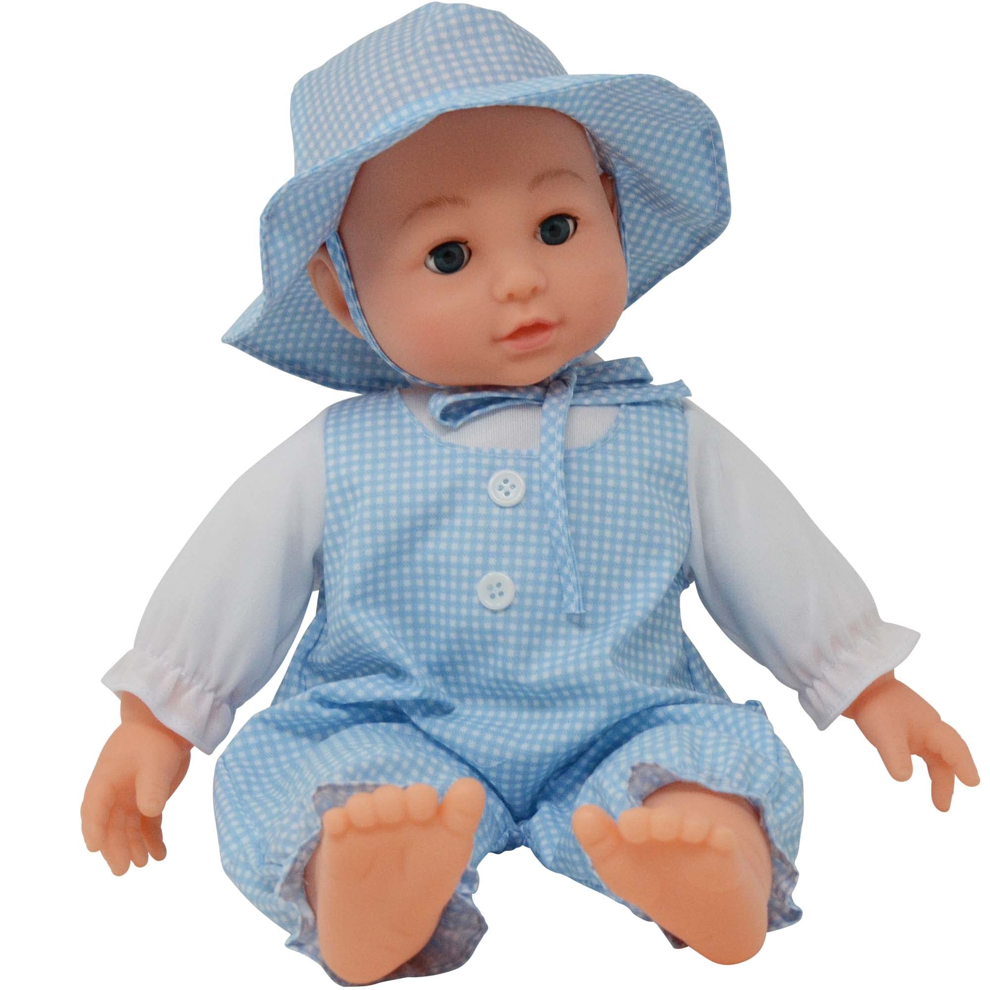 16 inch Realistic Baby Doll with Plush Body, Soft Vinyl Head & Extremities, Gingham Print Summer Outfit Bonnet Hat, Blinking Open & Close Eyes – Boxed 16” Kid’s Doll Gift for Toddler Girl, Boy (Pink)