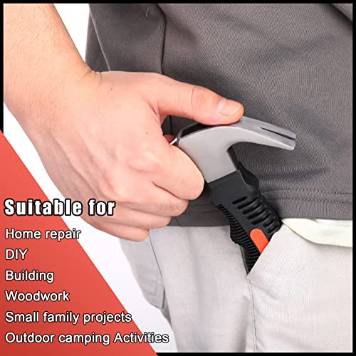 8 Pieces Small Hammer 12 Ounce Mini Hammer for Kids Women Men, Lightweight Melt Claw Hammers Bulk with Hardware Nails for Hanging Pictures Crafts Tent Kit (Orange and Black)