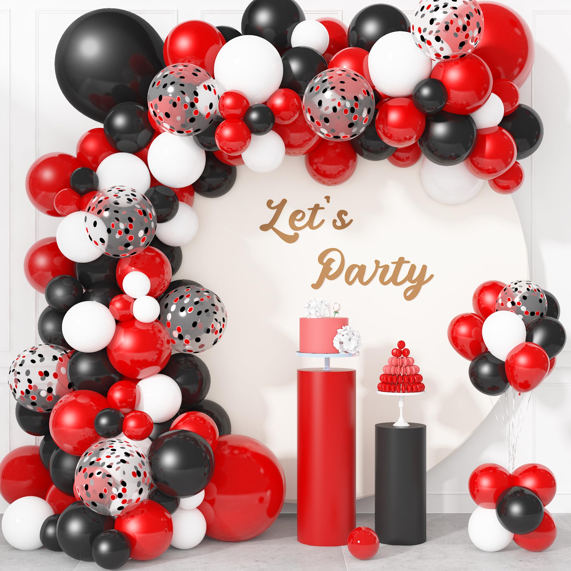 133Pcs Red and Black Balloons Garland Arch Kit for Red and Black Graduation Decorations 2024, Red Black White Balloon for New Year Birthday Las Vegas BBQ Casino Poker Racing Car Party Supplies