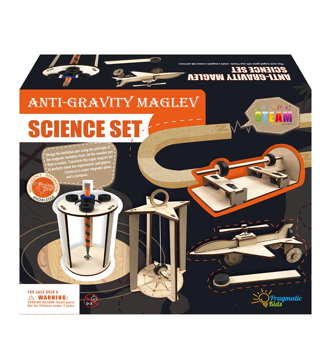 4in1 Anti-Gravity Maglev Educational Science Set for Kids. Perform Fun Experiments and Games by Transforming Magnets to Form a Plane, a Functional Compass, a Floating Arrow, or a Standing Pen