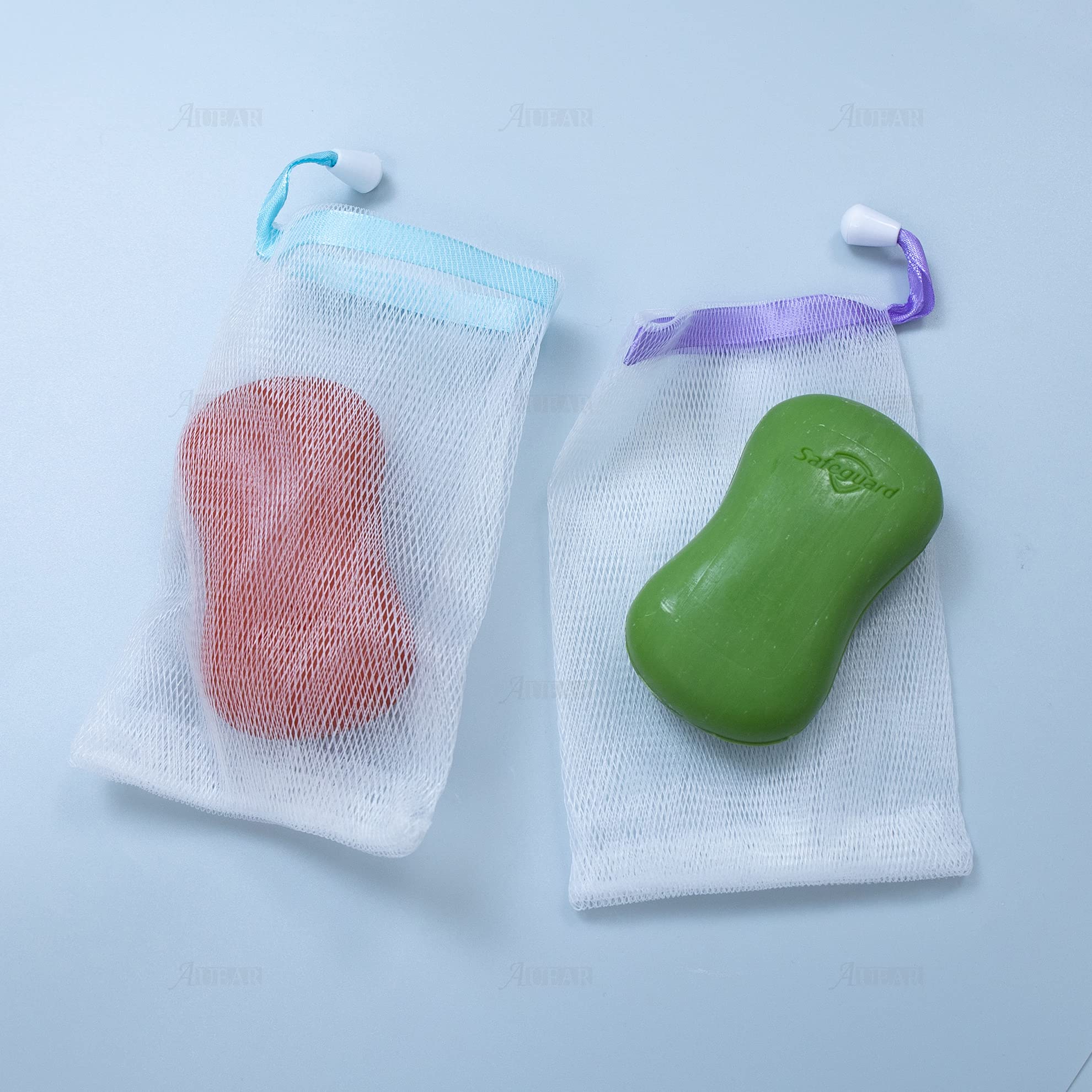 AUEAR, 20 Pack Handmade Soap Exfoliating Mesh Pouch Saver Bag Double Layer Bubble Foam Net Drawstring Holder (Assorted Colors)