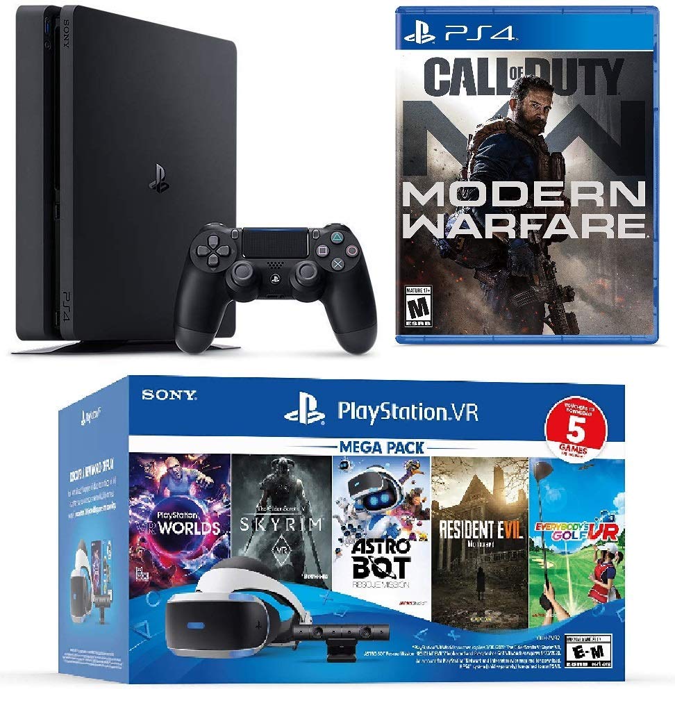 2019 Playstation 4 PS4 Pro 1TB Console + Playstation VR Headset + Camera + 6 Games Bundle (Renewed)