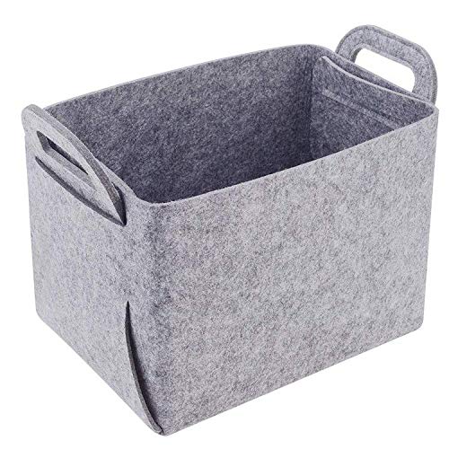 ArtTao Felt Storage Basket Collapsible & Space-Saving Storage Box Perfect for Bedroom, Kids Room, Bookshelf, Office, Closet (13.78x9.84x9.06inch) Light Grey