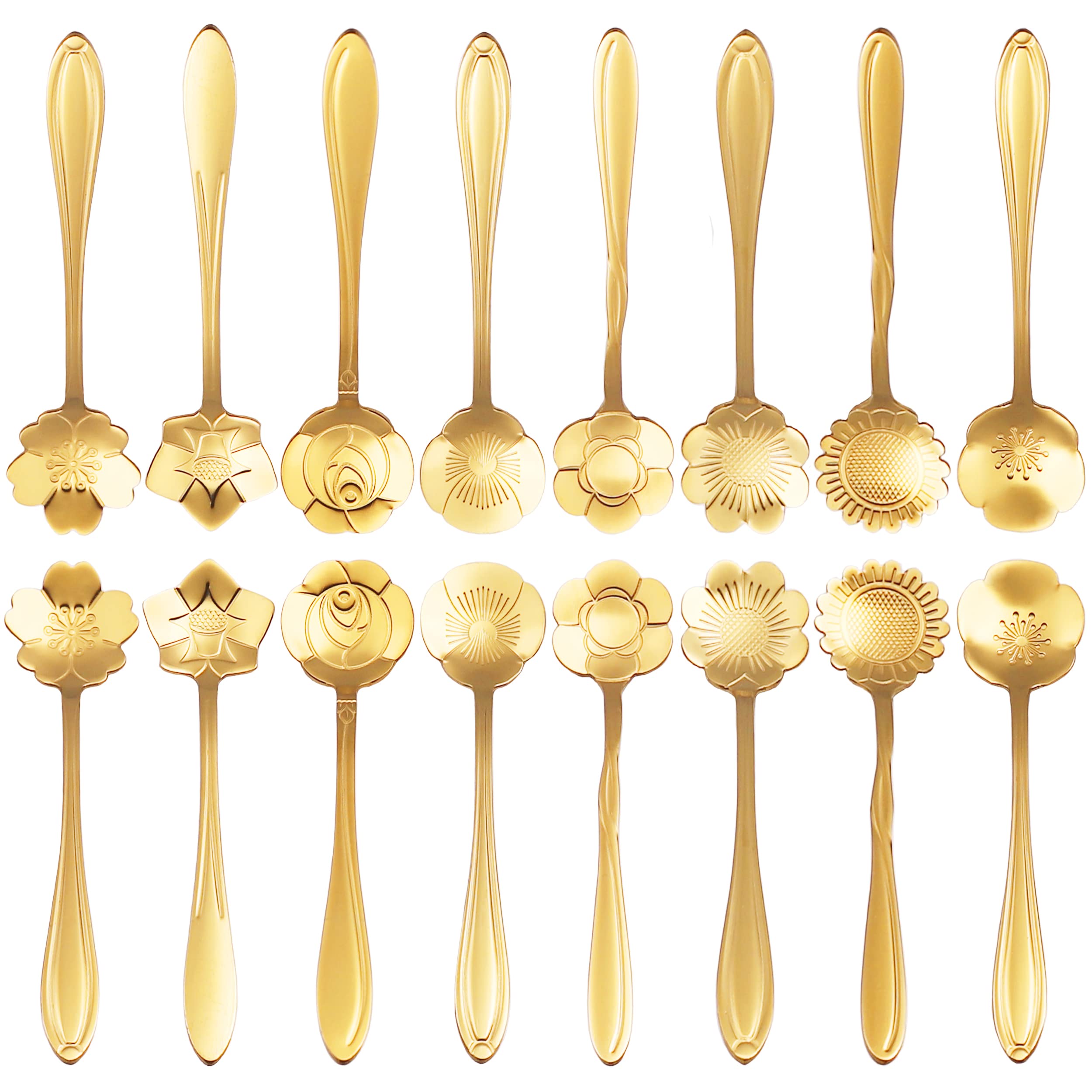 16 Pcs Teaspoon Gold Tea Spoons, ESRISE Stainless Steel Coffee Dessert Spoon, Cute Demitasse Spoon for Stirring Drink Milkshake (Gold)