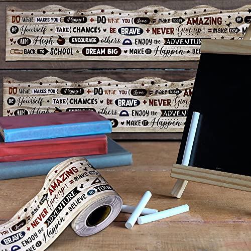 2.5 ft Motivational Classroom Bulletin Board Border Inspirational Quote Border Trim Greenery Scalloped Border Back to School Borders for Board Chalkboard (Rustic Style)