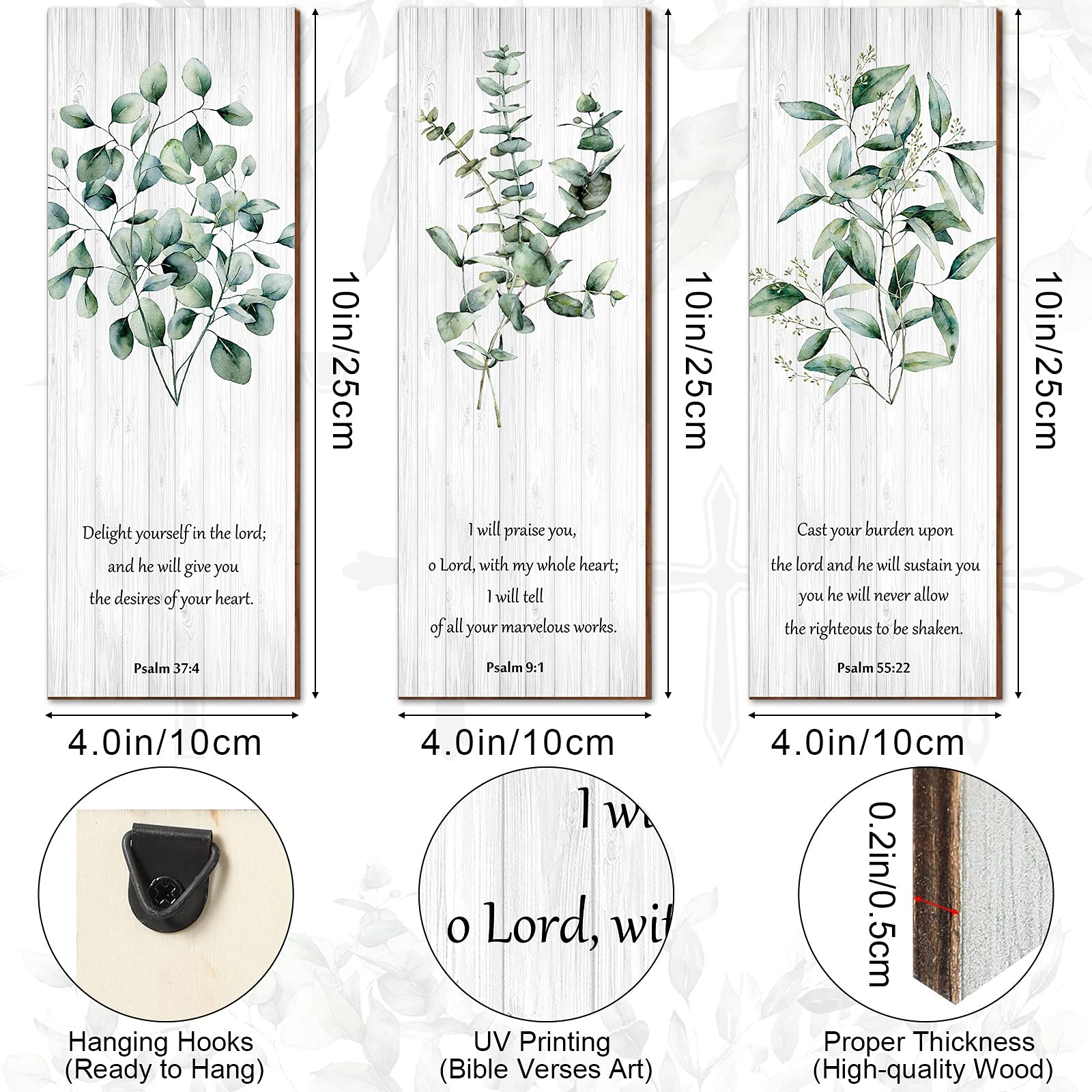 3 Pieces Bible Verses Wall Art Decor Christian Wall Art Wooden Christian Decorations for Home Rustic Christian Room Decor Farmhouse Scripture House Decor Christian Posters, 10 x 4 Inches