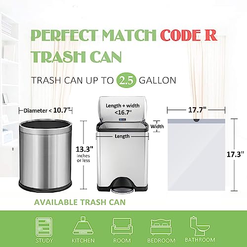 2.5 Gallon 220pcs Strong Drawstring Trash Bags Garbage Bags by Teivio, Bathroom Trash Can Bin Liners, Small Plastic Bags for Home Office Kitchen, White