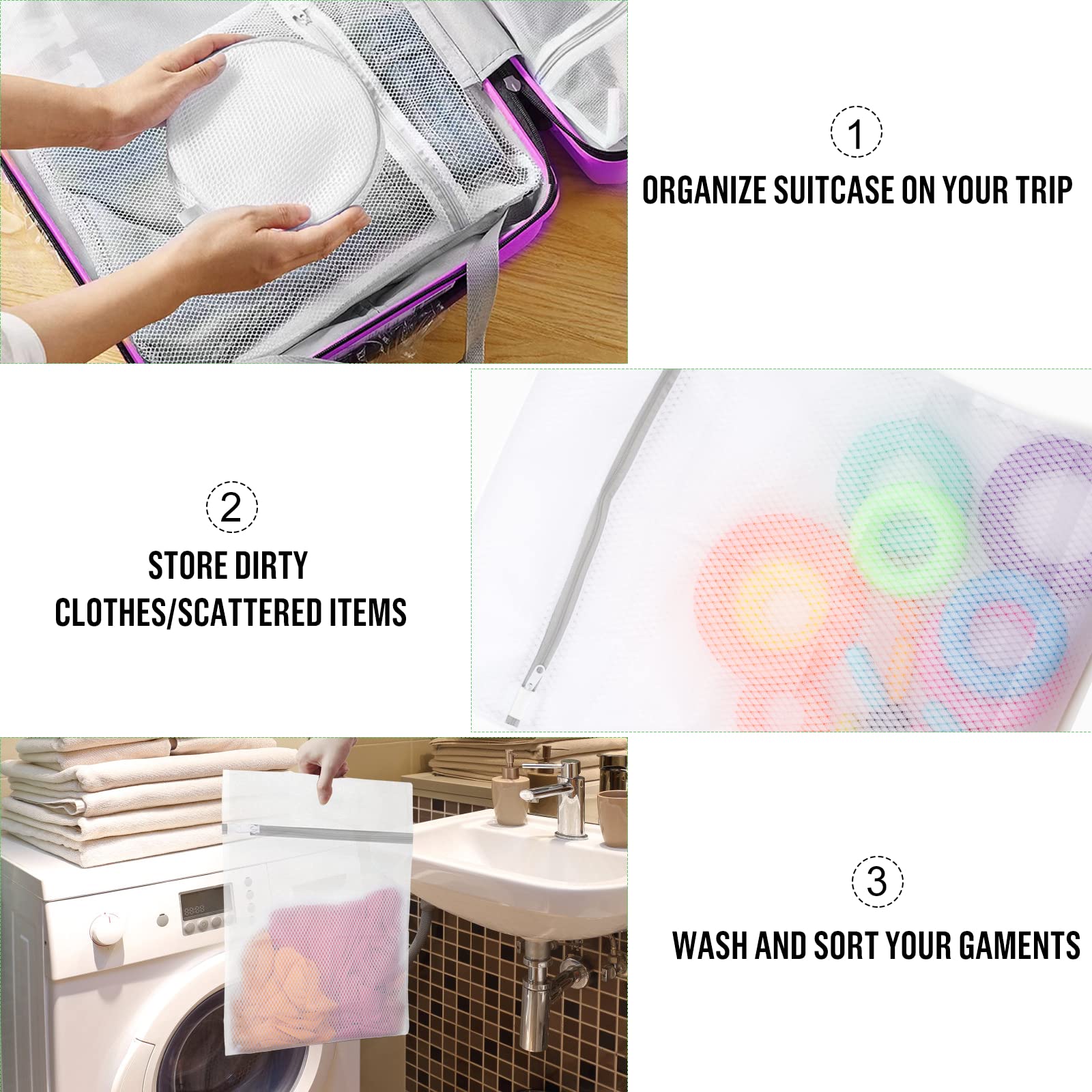 3Pcs Laundry Bag for Delicates Durable Reusable Mesh Laundry Bags for Coats,Jeans,Bath Towels, Delicates, Bras, Socks, Shoes 12 x 16 Inches (3 Medium)