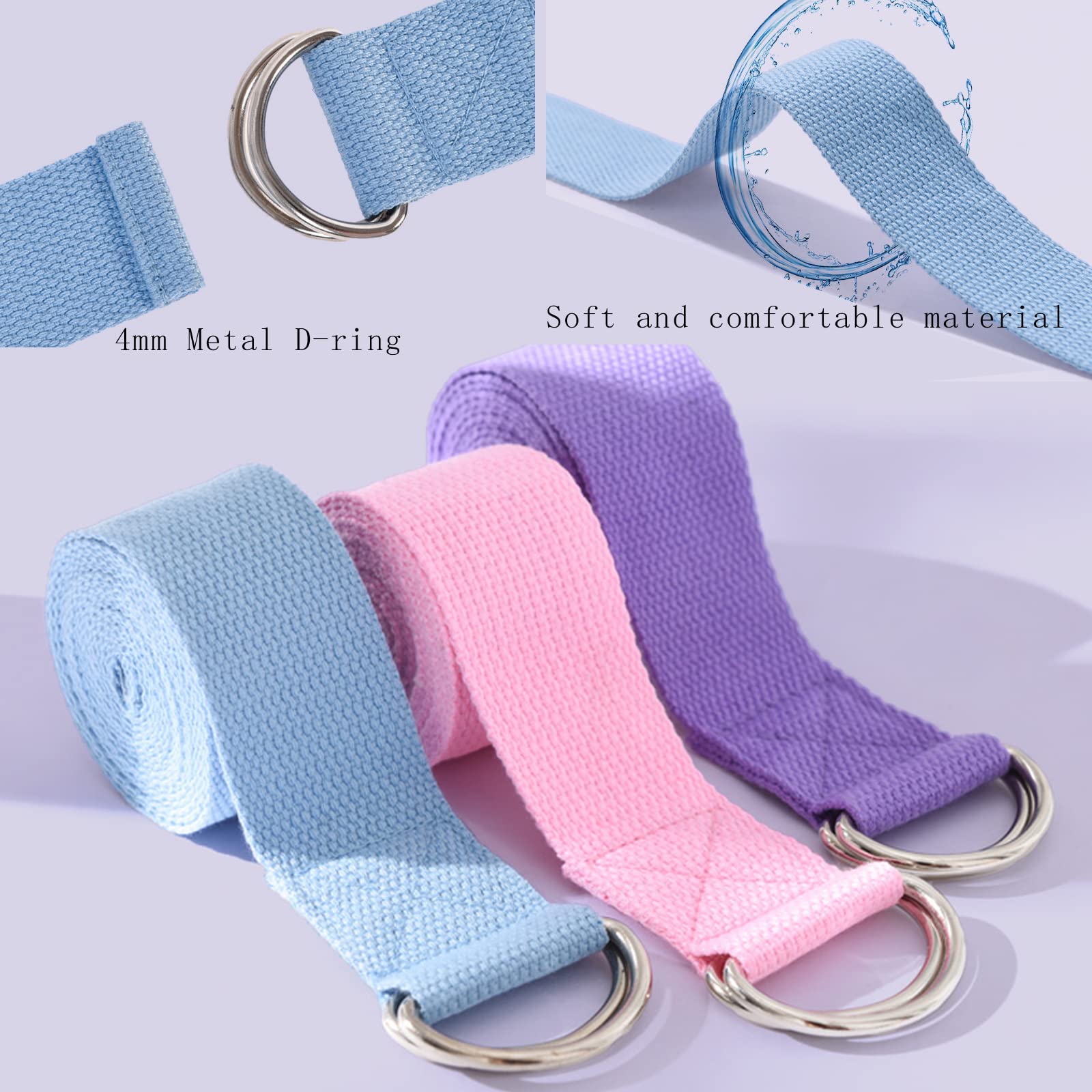 2 Pack Yoga Strap (6ft) Stretch Band with Adjustable Metal D Ring Buckle Loop | Exercise & Fitness Stretching for Yoga, Pilates, Physical Therapy, Dance, Gym Workouts