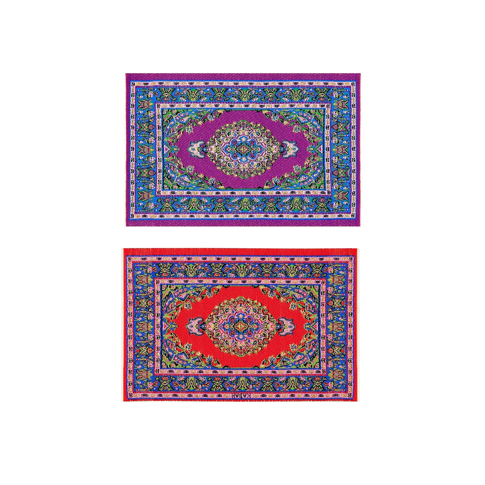 3Pcs Dollhouse Decoration Accessories, 1Pc Mini Dollhouse Furniture Bed and 2Pcs Miniature Carpet Turkey Rugs for Kids Gift