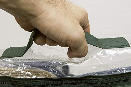 5-Pack Clear Vinyl Zippered Underbed Storage Bags 32 x 16 x 4 Inch with Dark Green Trim, 11 x 14.5 Insert Pocket and Handle