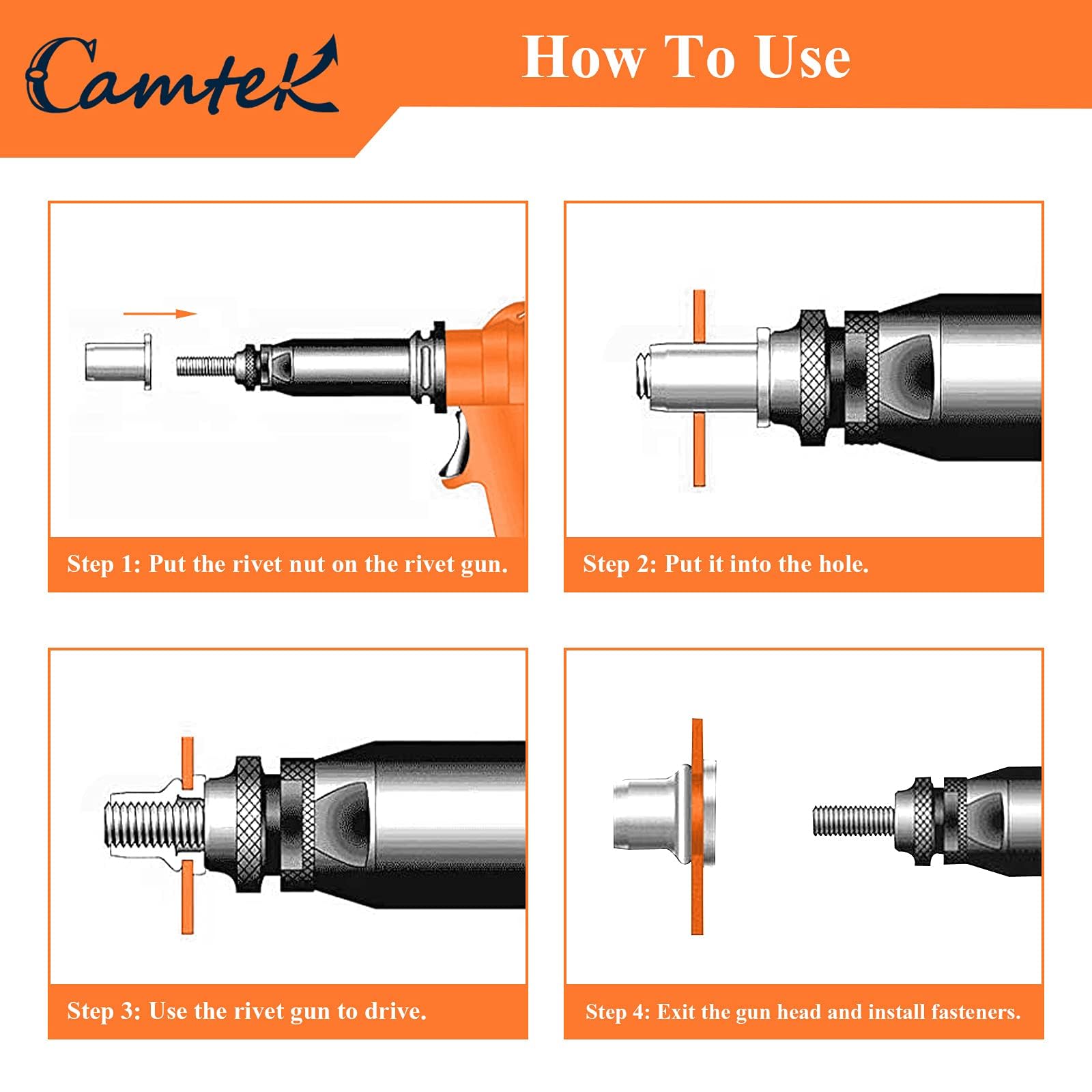 Camtek 325PCS Rivet Nut Kit, #8-32#10-24 5/32"-32UNC 1/4''-20UNC 5/16''-18UNC 3/8''-16UNC 1/2"-13UNC Zinc Plated Carbon Steel Flat Head Rivnut Threaded Insert Rivet Nuts Assortment Set