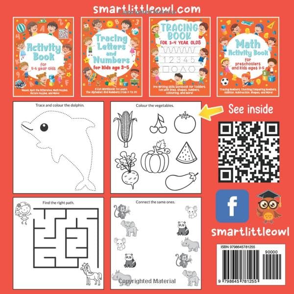 Activity Book For 3-4 Year Olds: Spot The Difference, Mazes, Math Puzzles, Picture Puzzles, Numbers, Letters, and More!: (Gift Idea for Girls and Boys)