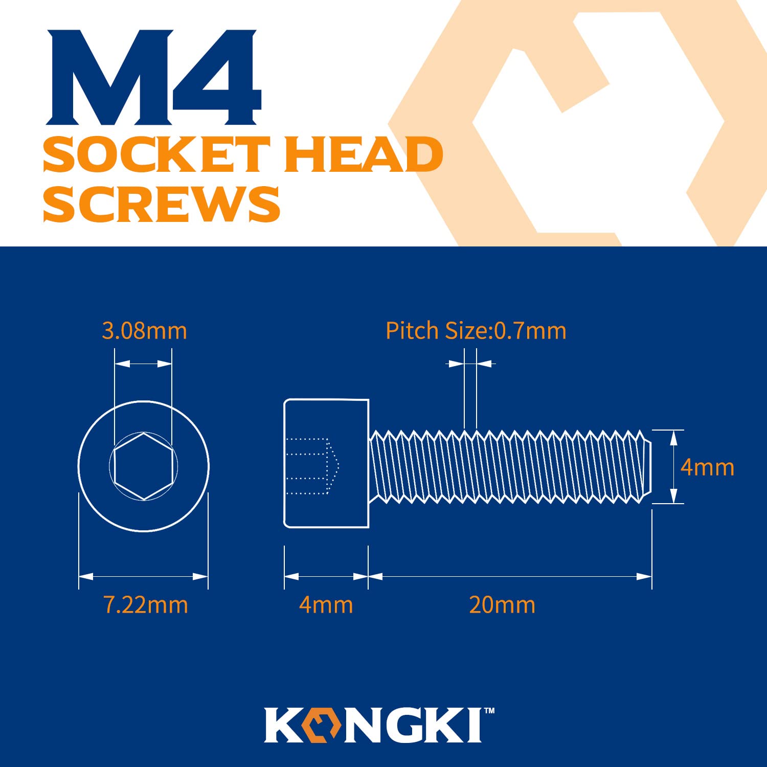 M4 x 20mm 12.9 Alloy Steel Screw Cap Point Hex Socket Screws Bolts Black Oxide Finish Machine Thread, 50Pcs