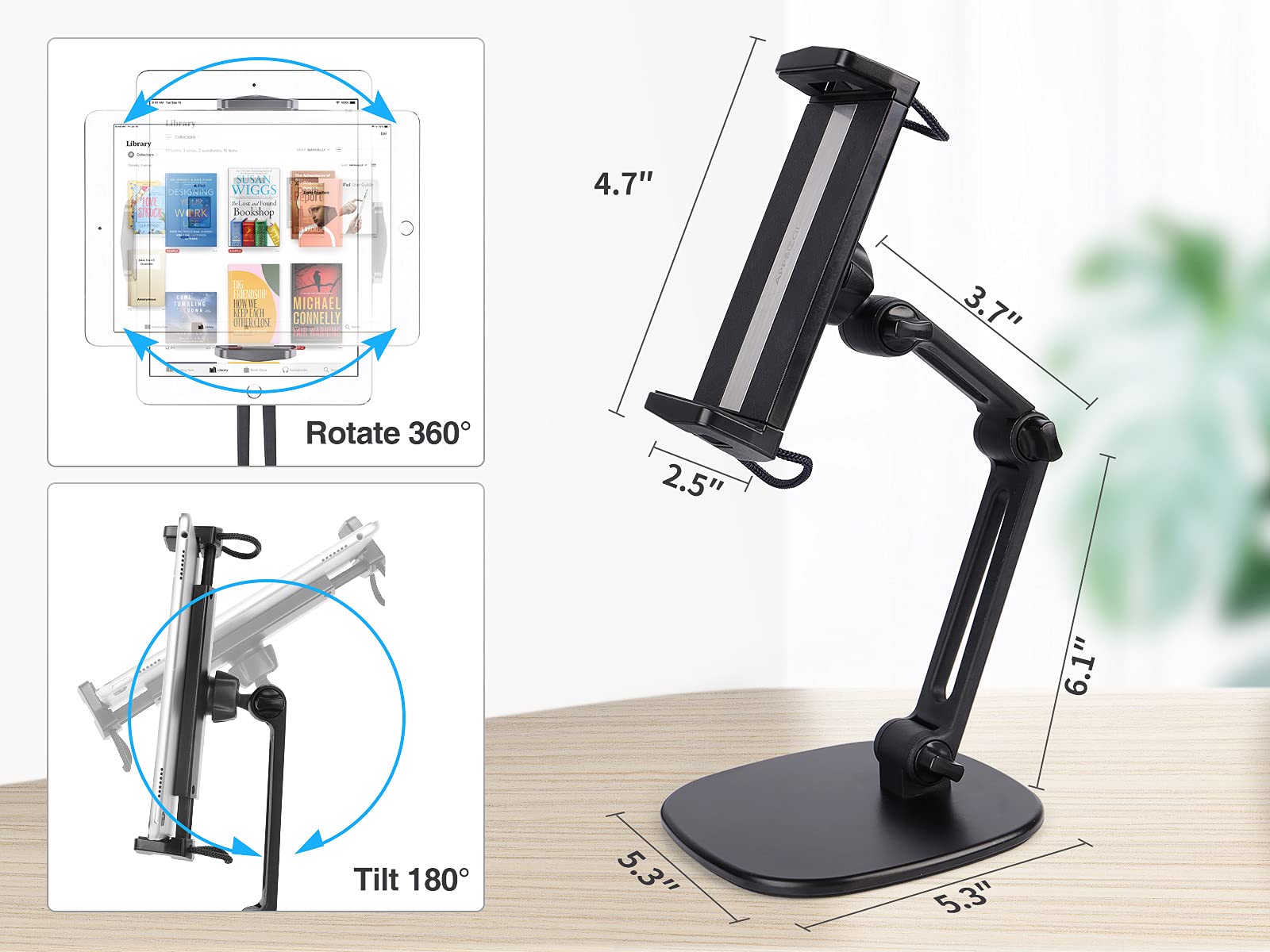 Elitehood Tablet Stand, Height Adjustable, 360 Rotating, Compatible with 4.7"-11" Tablets and Phones
