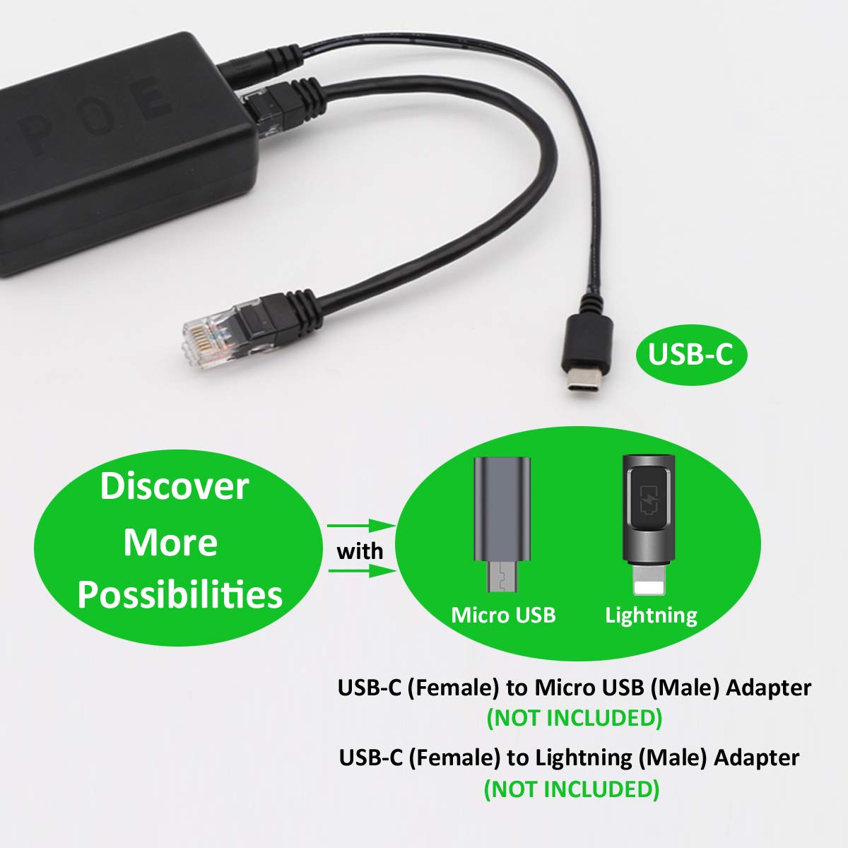 AuviPal USB-C Gigabit PoE Splitter, PoE to USB Type-C 5V/4A Max Power + 10/100/1000Mbps Ethernet Data Adapter for Raspberry Pi 4 and More, 802.3af/at Compliant | (AP-POE-USBC)
