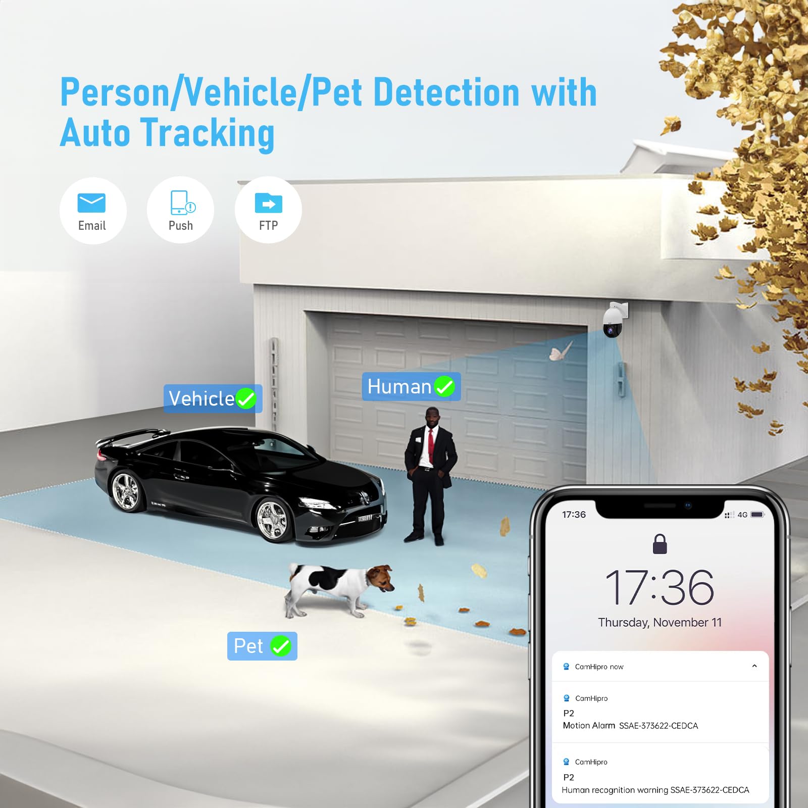 4K 8MP Outdoor POE PTZ Camera, Auto-Tracking Security IP Camera with 20X Optical Zoom, IR Night Vision Person/Vehicle/Pet Detection, Built-in 2-Way Audio Support Up to 128GB SD Card (Not Included)
