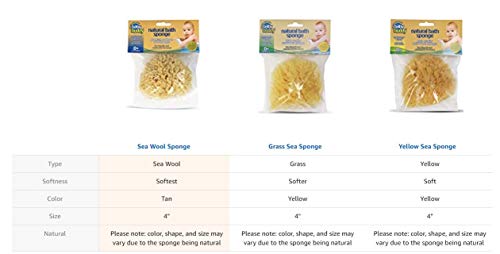Baby Buddy Natural Yellow Sea Sponge, Baby Bath Sponge, Soft on Tender Skin, Hypoallergenic, Yellow, 4in, 1 Count