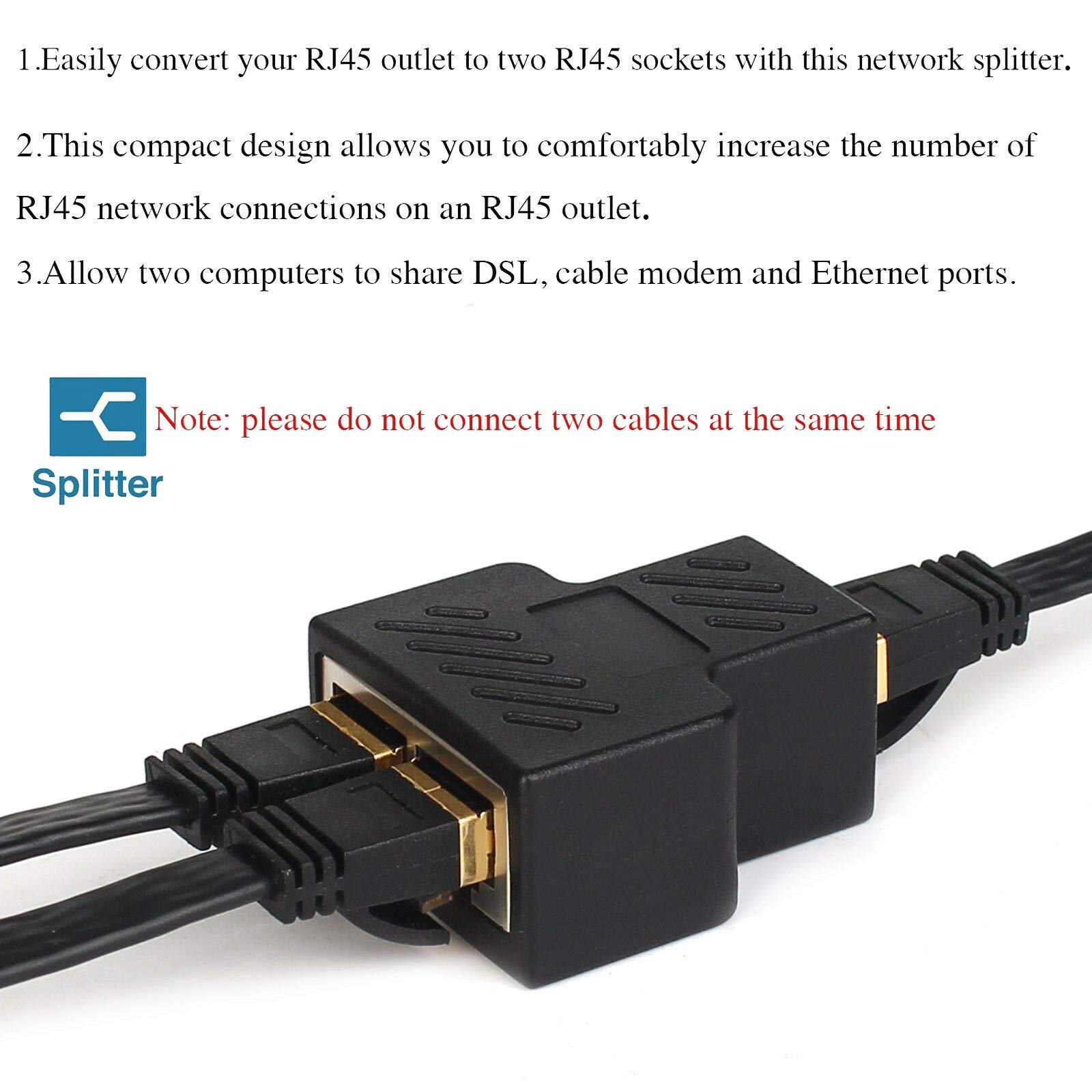 ANRANK RJ45 Splitter Adapter 1 to 2 Dual Female Port CAT7/6/5e/5 LAN Ethernet Converter (Black)
