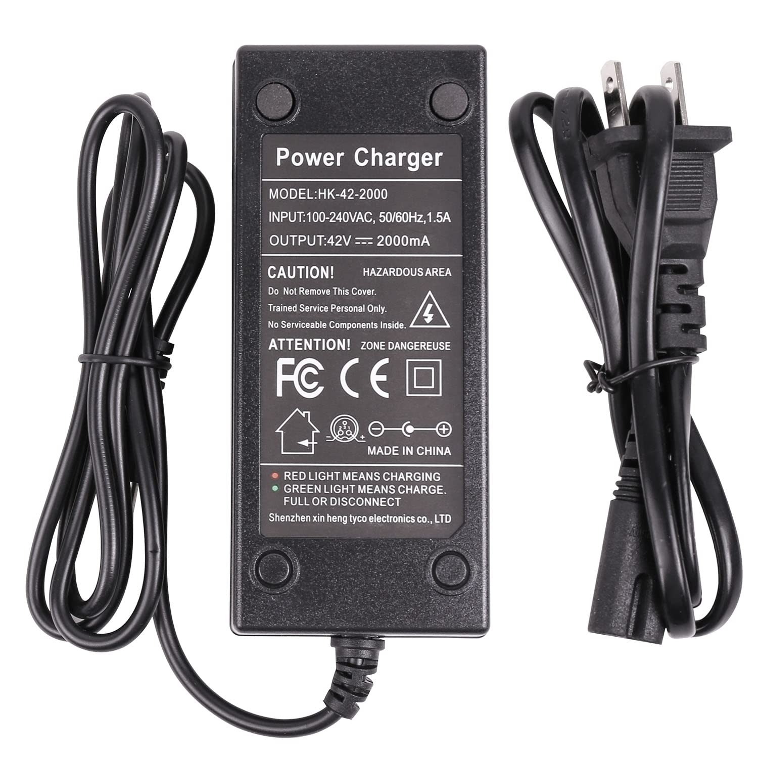 42V 2A DC Charger Power Supply Adapter Connector for 36V Electric Bike Lithium Battery Charger, for 36V li-on Battery Pack, , Diameter 5.5mm, 2.1mm Green