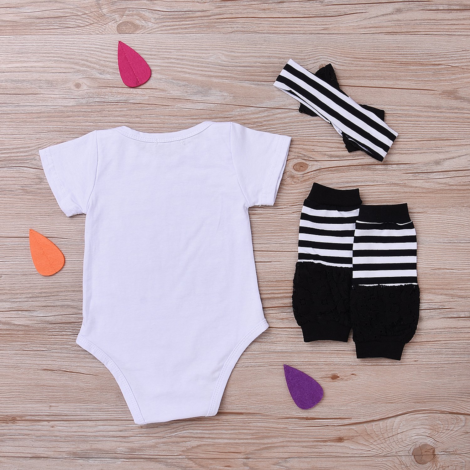 3PCS Outfit Set Newborn Toddler Baby Girl Clothes Romper+ Leg Warmers+ Bow Headband (70(0-3M), White)