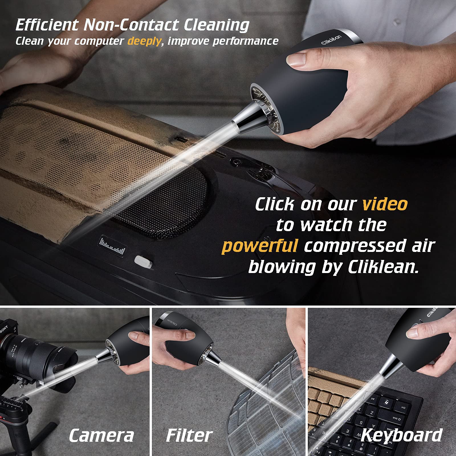 Cordless Air Duster 2.0 - Compressed Air No Heat Air Replaces Canned Air 80000RPM 55MPH - Electric Duster for Cleaning Gaps, Computer, Keyboard, Replaces Compressed Air Can