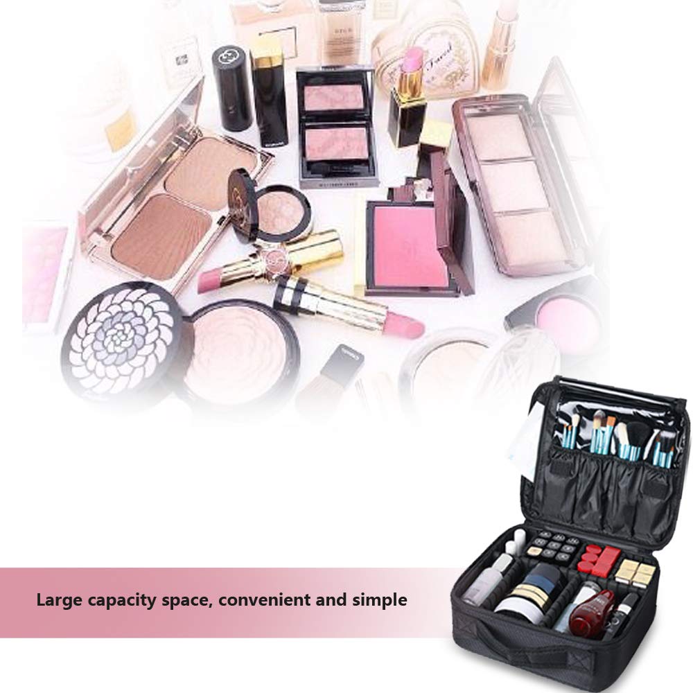 BEIKOTT Makeup Train Case, Makeup Organizer, Portable Artist Storage Bag with Adjustable Dividers for Cosmetics, Makeup Brushes & Toiletry Jewelry Accessories, Black