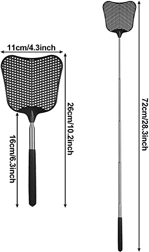 12 Pieces Telescopic Fly Swatter Extendable Plastic Flyswatter Manual Fly Swatter with Stainless Steel Retractable Pole for Indoor Outdoor Home and Office, Black
