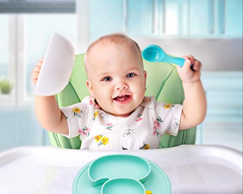 Baby Divided Plate Silicone 2 Set- Portable Non Slip Child Feeding Plate for Children Babies and Kids BPA Free Baby Dinner Plate Microwave Dishwasher Safe