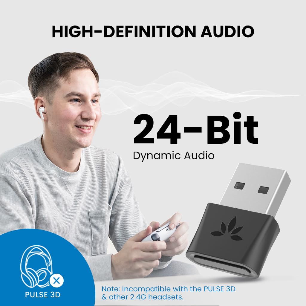 Avantree DG80 - USB Bluetooth 5.3 Adapter for PS5 & Gaming Consoles, Wireless Audio Transmitter Dongle, Compatible with Bluetooth Headphones or Earbuds with aptX-Adaptive or aptX Low Latency