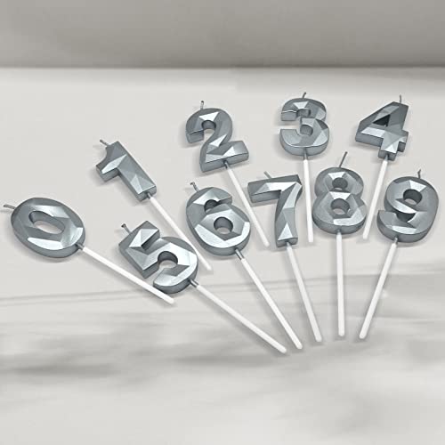 30th Birthday Candles for Cake, Silver Number 30 3D Diamond Shaped Candle Birthday Decorations Party Supplies for Women or Men