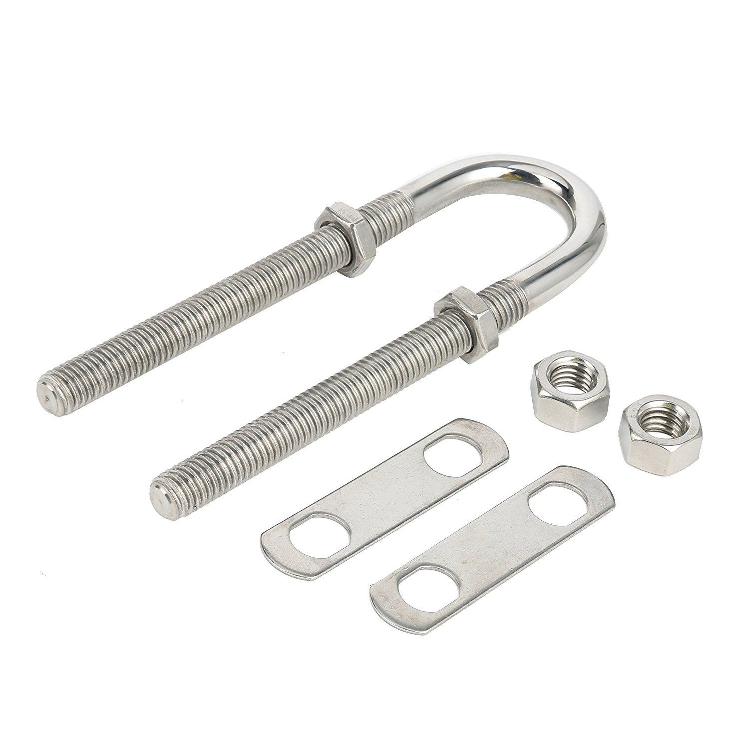 Amarine-made Stainless Steel Marine Boat Stern Bow Eye Tie Down U Bolt (1/2-Inch and 3/8-Inch Optional) (Silver, 3/8" Dia - 2-1/2" Thread Lenght)